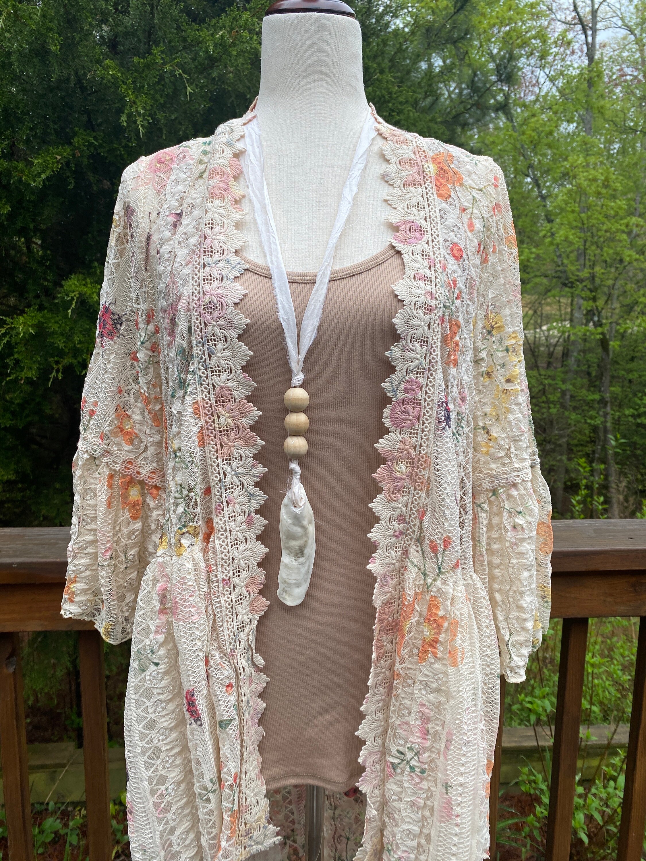 Ladybug Floral Kimono Cover-up, Vintage Lace Duster - Etsy