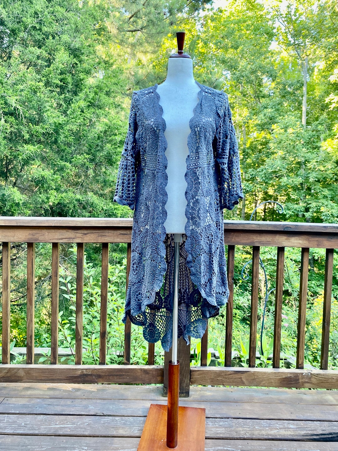 Vintage Crochet GRAY Duster, Plus Size, Bohemian Kimono, Lingerie ...