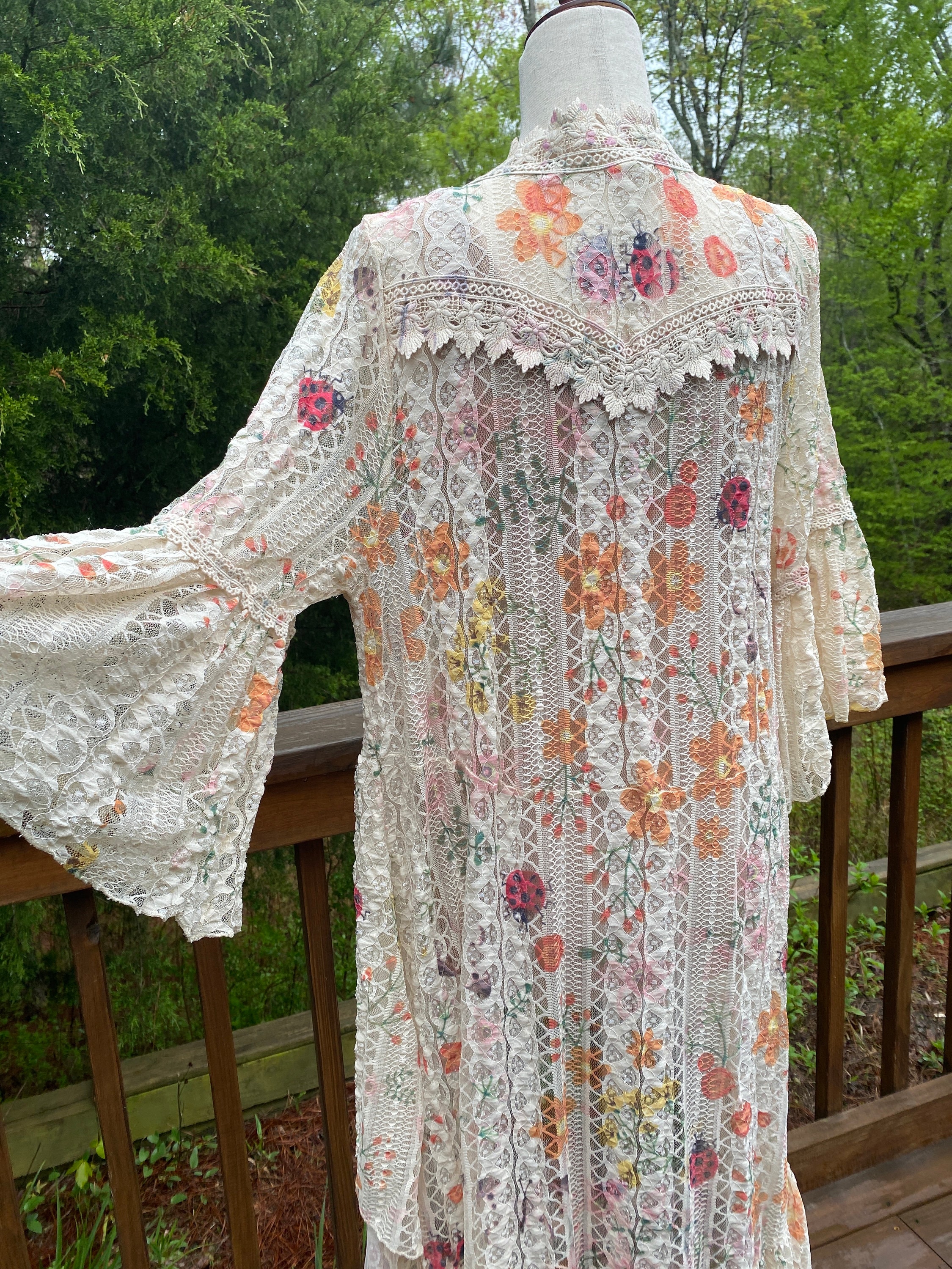 Ladybug Floral Kimono Cover-up, Vintage Lace Duster - Etsy