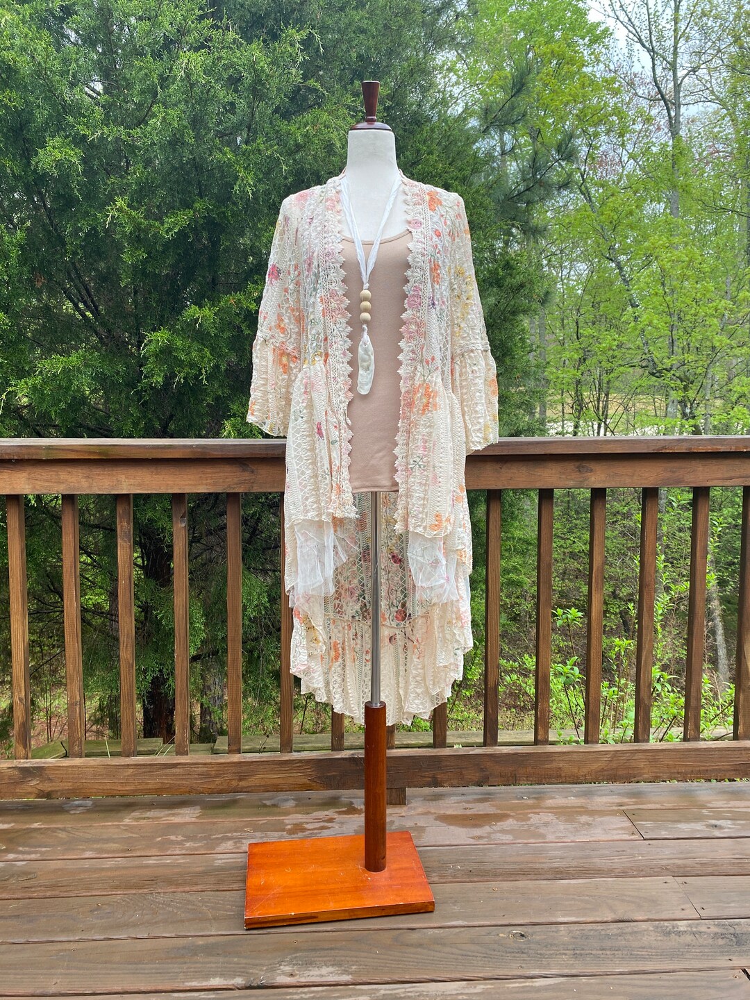 Ladybug Lace Duster, Boho Chic, Vintage, Lace Kimono, Lingerie, Cottage ...