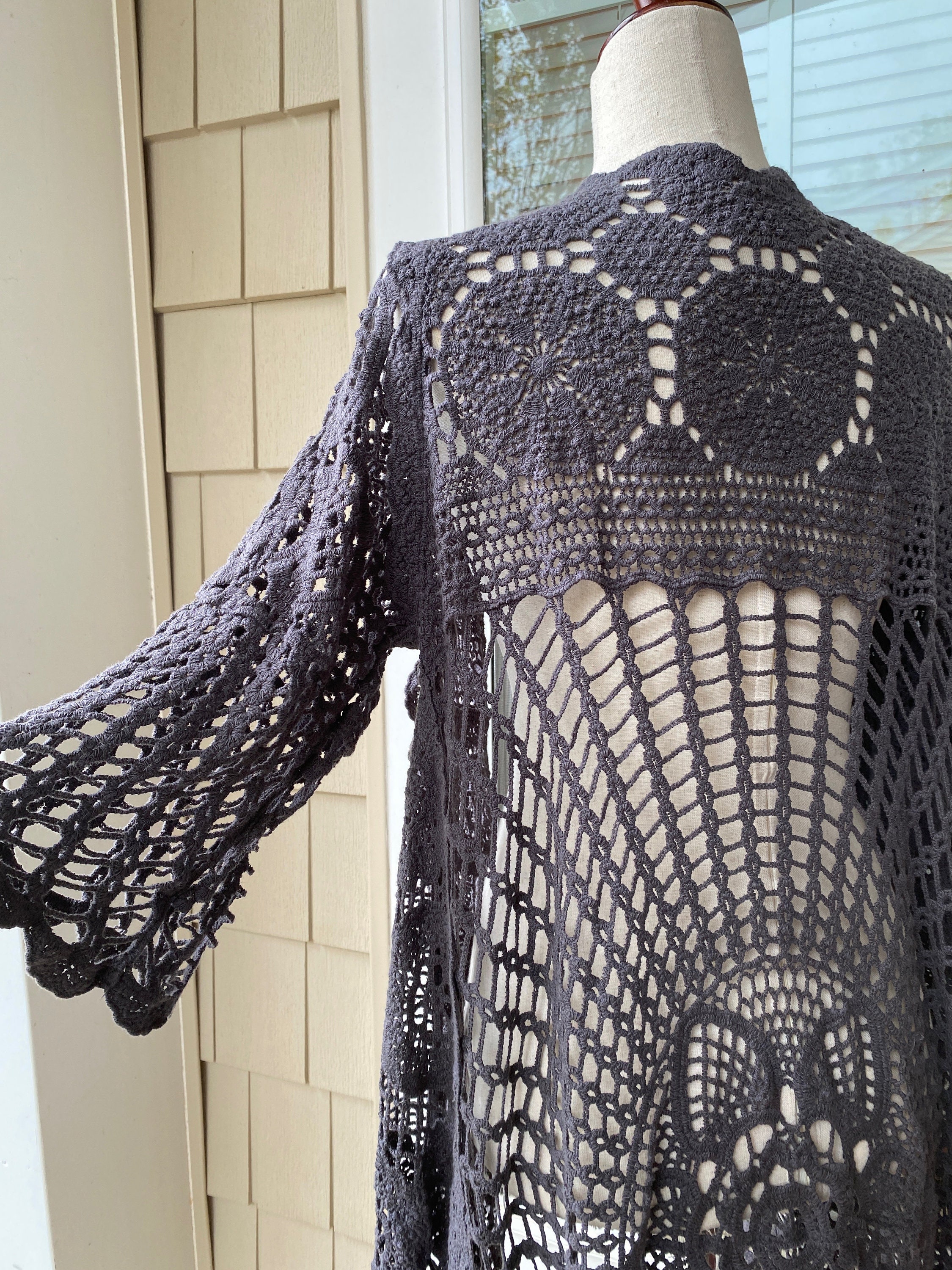 Crochet Duster, Plus Size Kimono, Plus Size Lace Duster, Vintage Kaftan ...