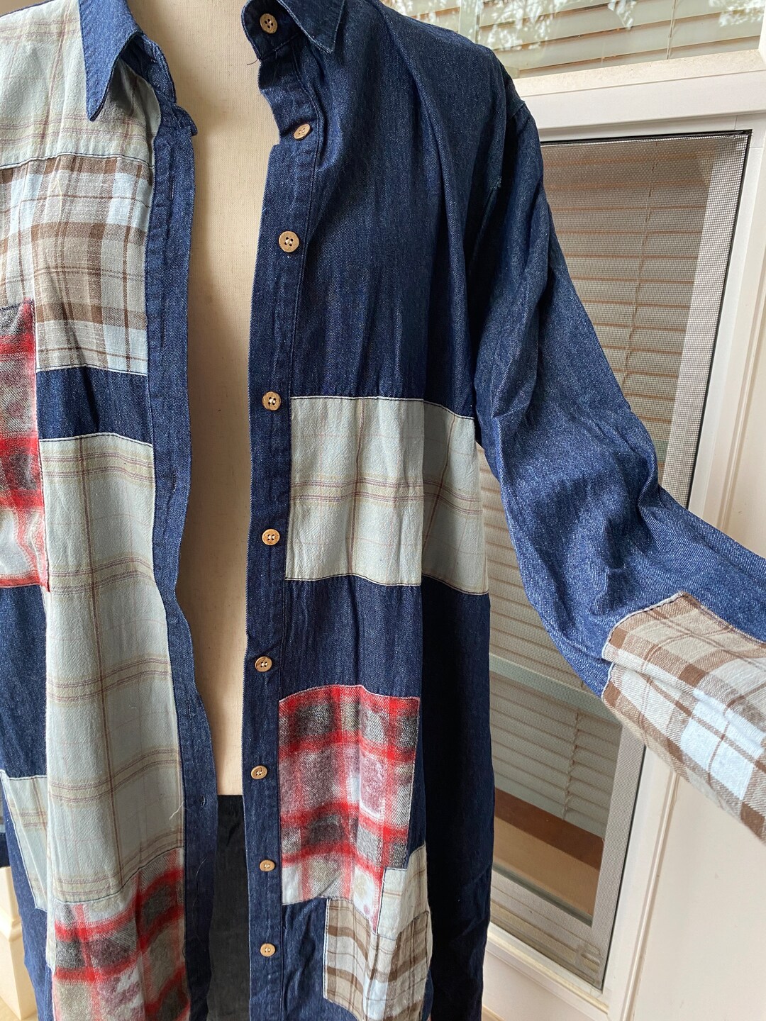 Maxi Patchwork Denim Shirt, Bohemian Denim Shirt, Boho Chic Maci Denim ...