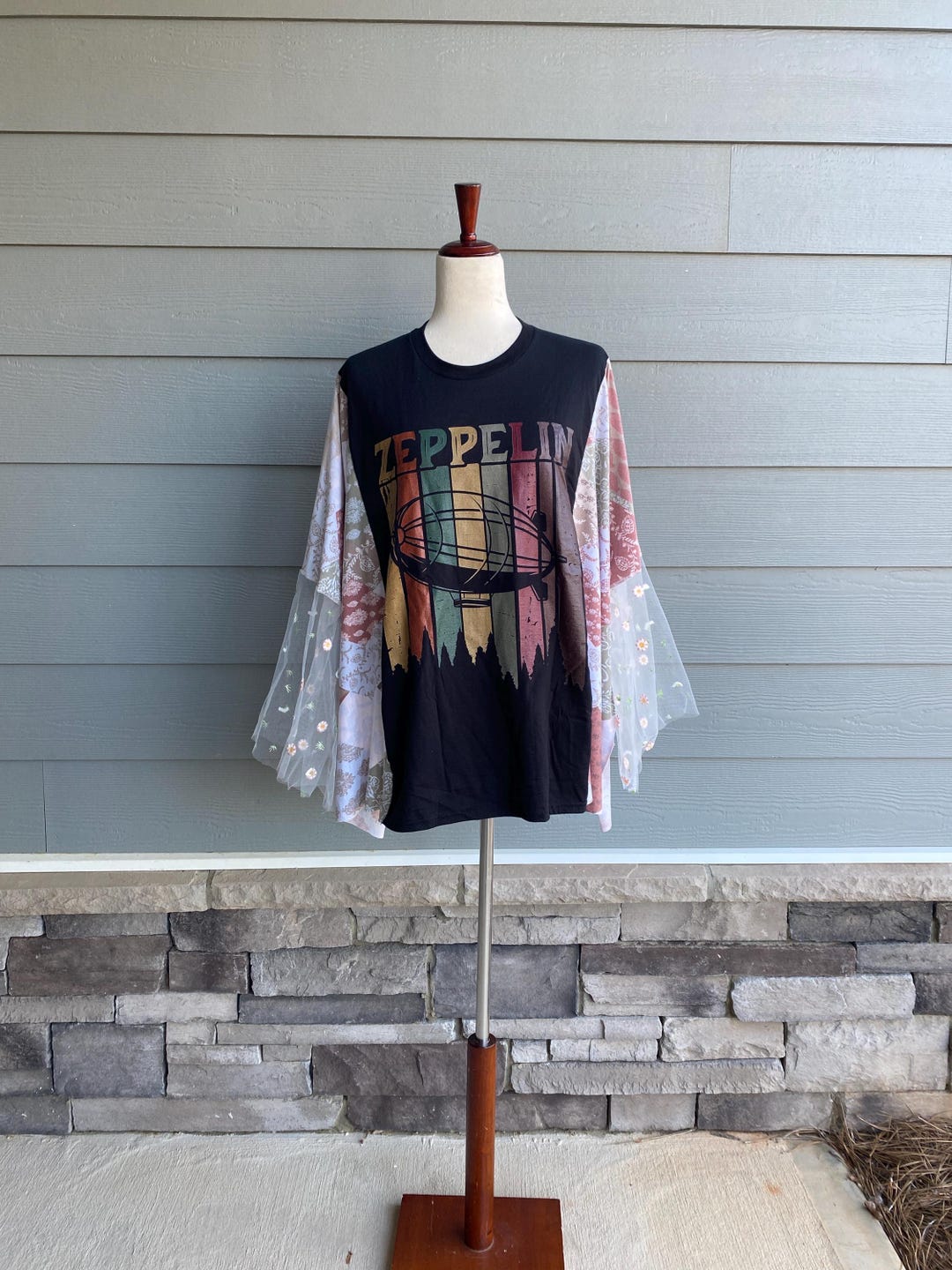 Led Zepplin Tshirt Poncho With Sleeve, Ooak, One Size Concert Poncho ...