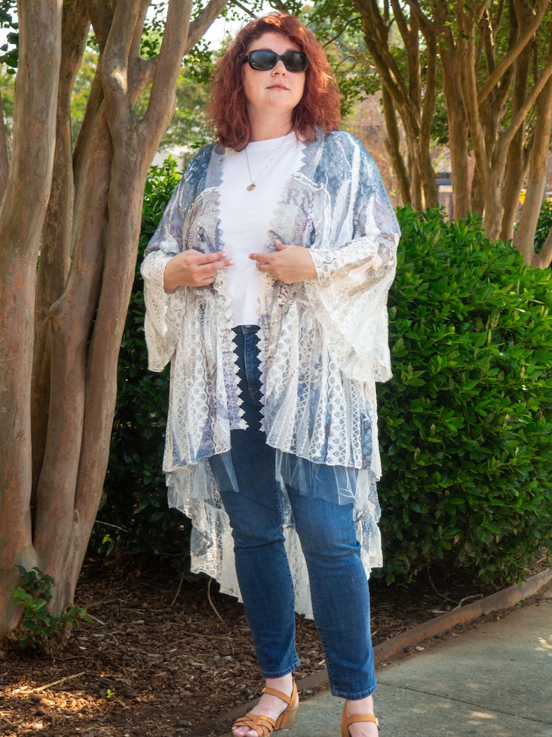 Vintage Lace Duster, Lace Kimono, Western Coverup, Plus Size Kimono, Festival Kimono, Flowy ...