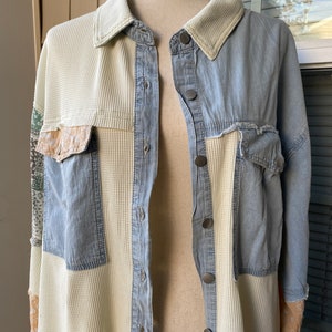 Lightweight Summer Jacket, Plus Size Shacket, Patchwork Denim Shirt ...
