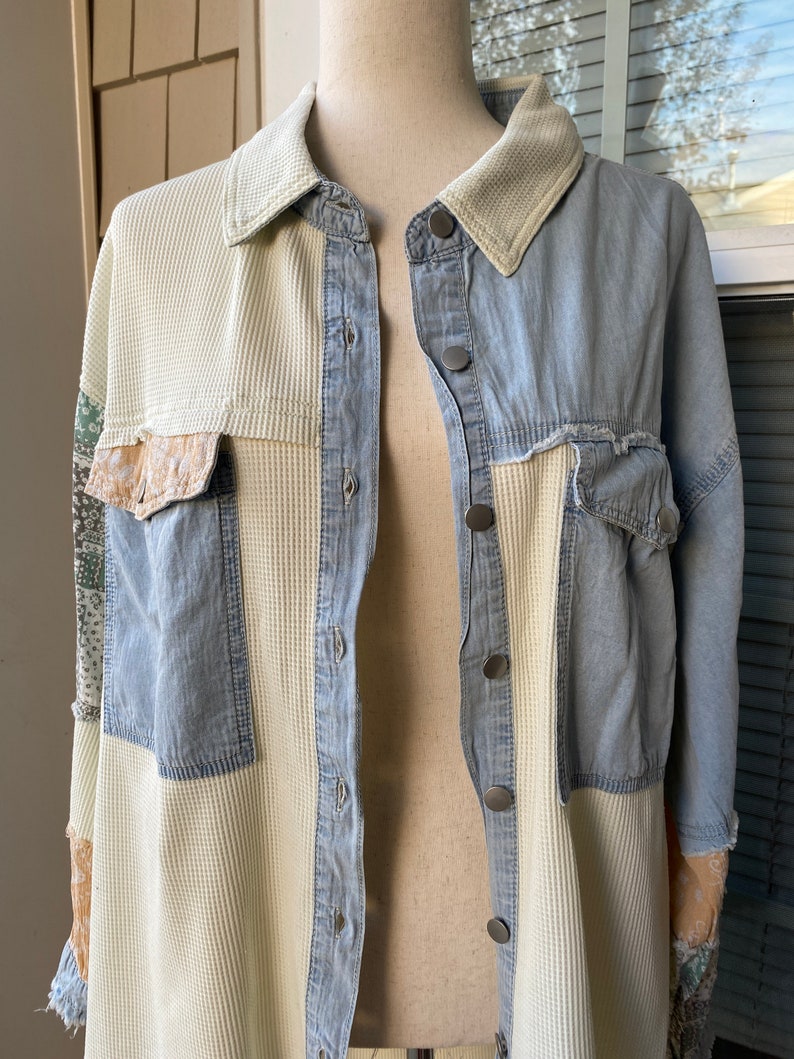 Lightweight Summer Jacket, Plus Size Shacket, Patchwork Denim Shirt ...