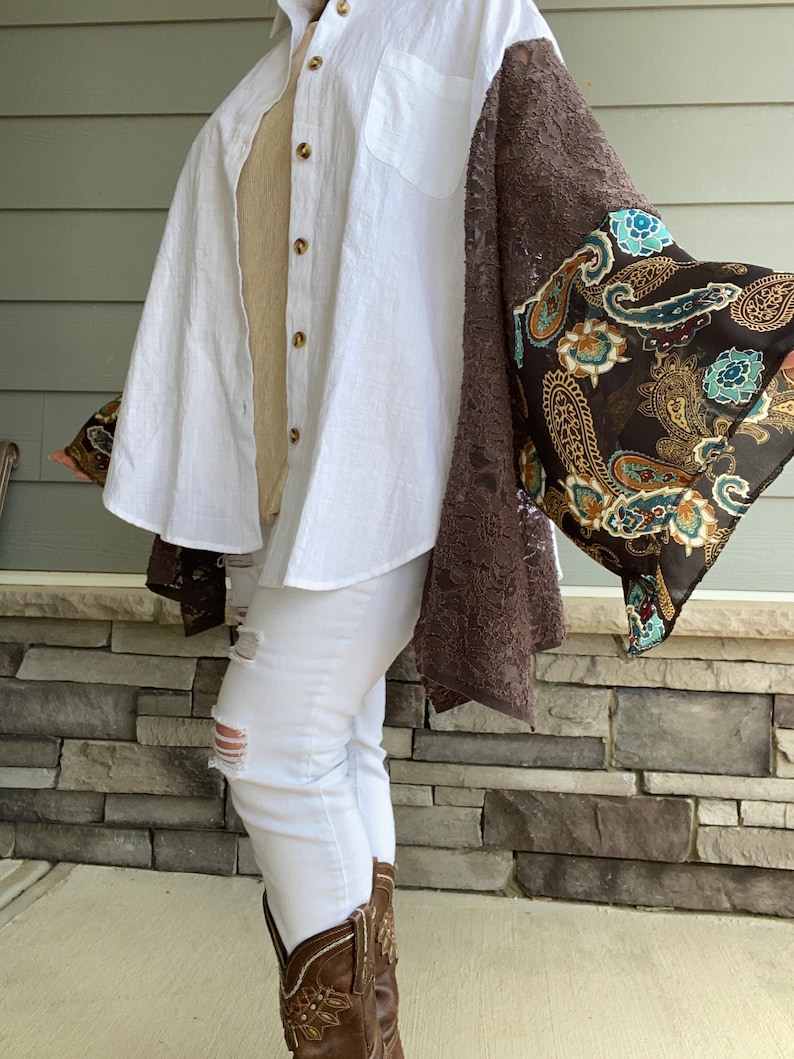 One Size Shirt Poncho. Refashioned Shirt, Upcycled, Boho Chic Poncho ...