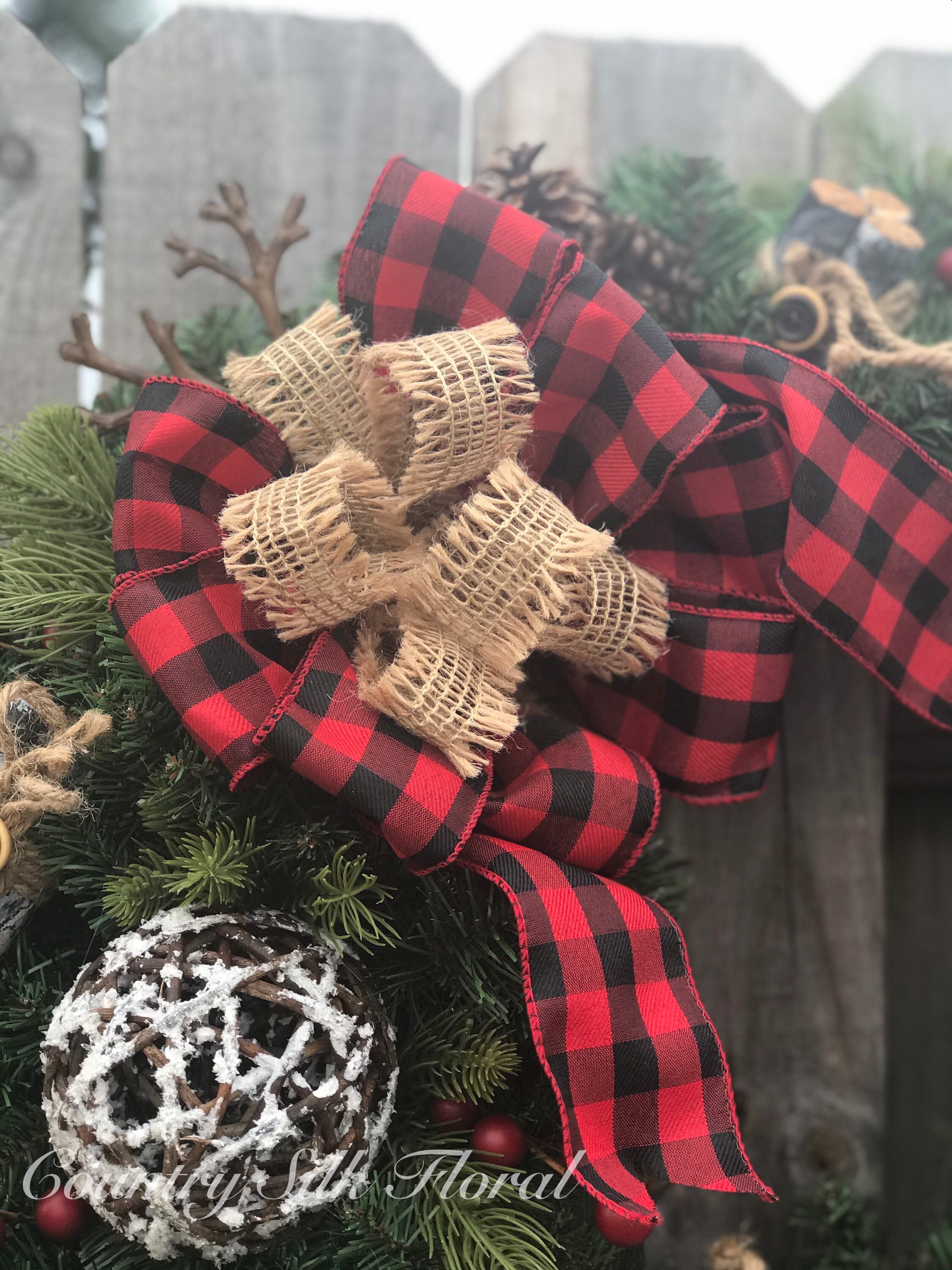 Log Cabin Christmas Wreath Country Wreath Antler Wreath - Etsy