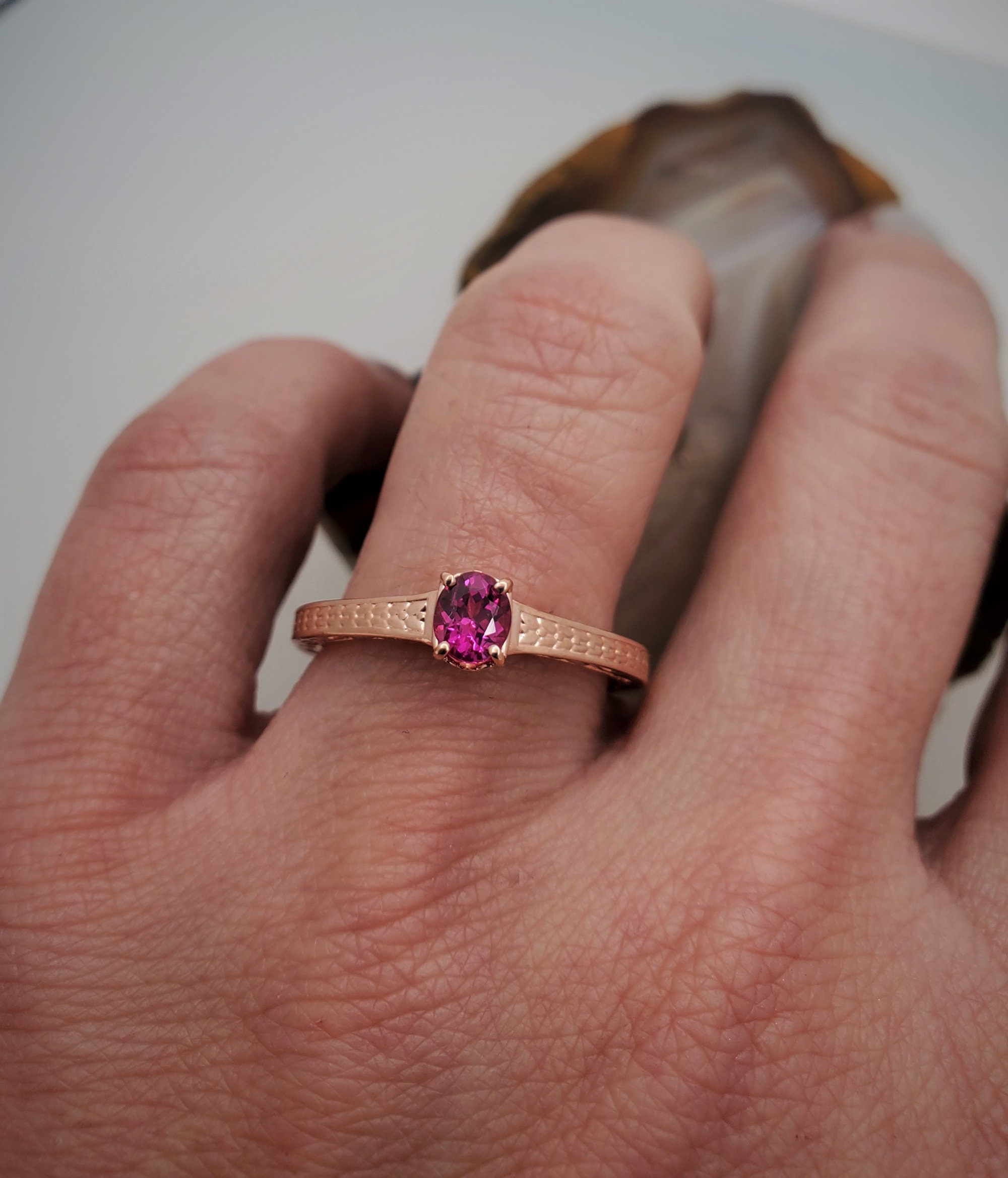 Ruby Rose Gold Ring Vintage Inspired 10k Rose Gold Ring With | Etsy
