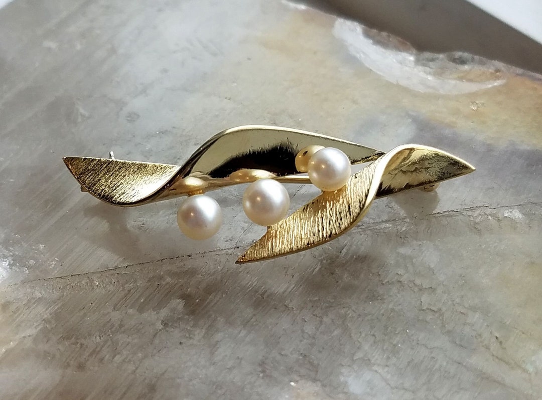 Vintage 14k Yellow Gold Pearl Pin, 14k Yellow Gold Pearl Brooch. - Etsy