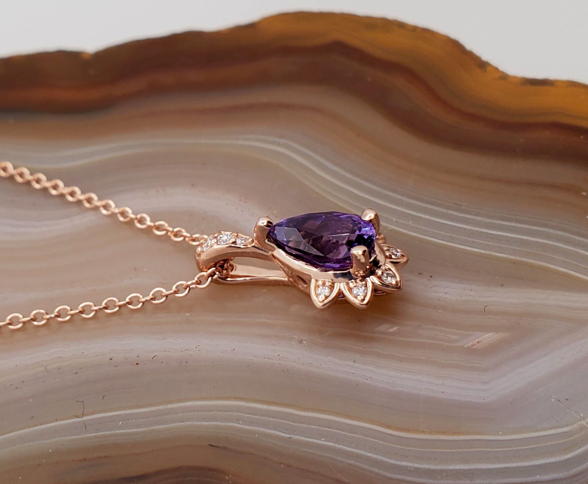 Collar de oro rosa de 14k de zafiro púrpura zafiro en forma | Etsy