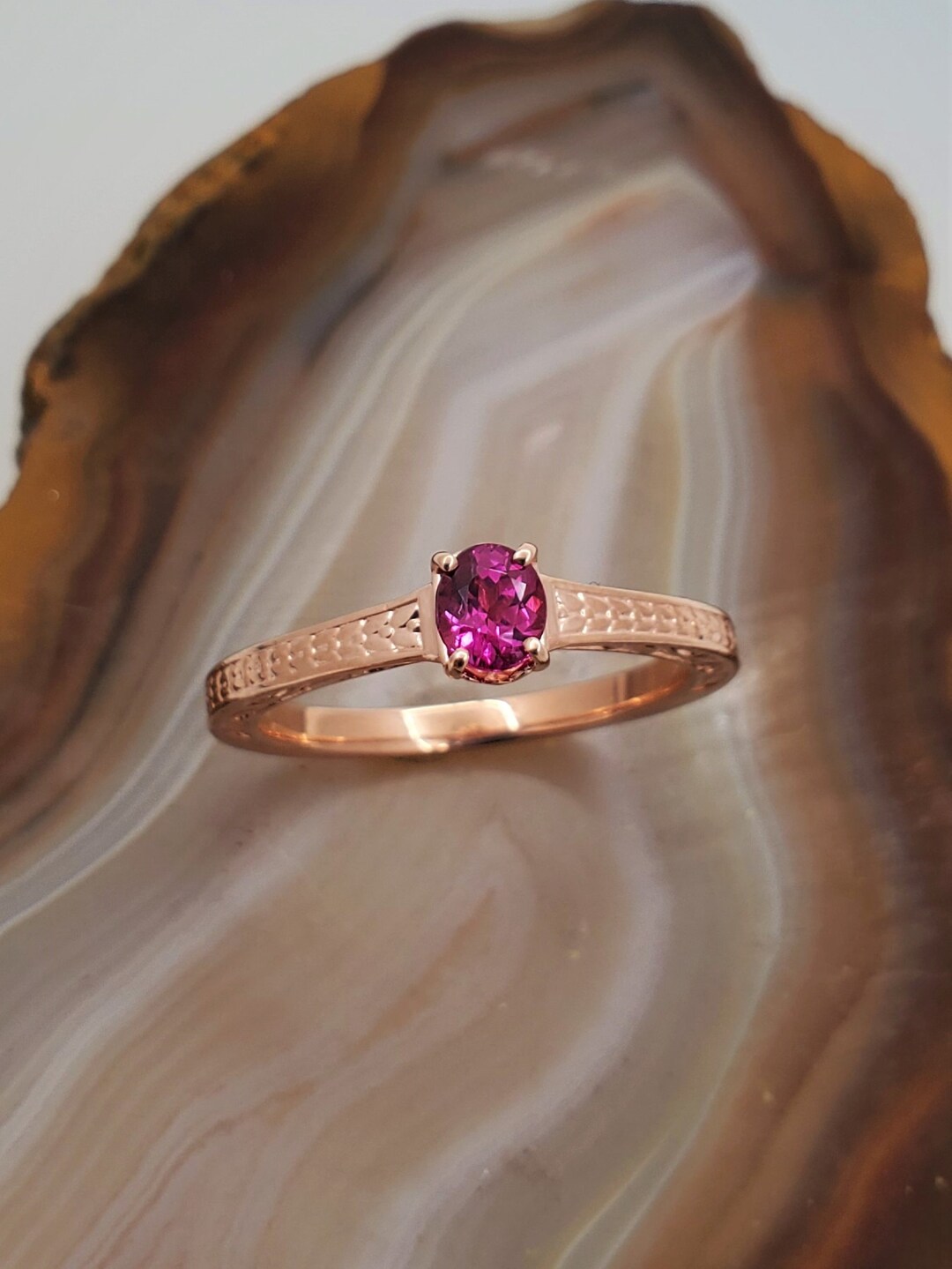 Ruby Rose Gold Ring, Vintage Inspired 10k Rose Gold Ring With Genuine ...