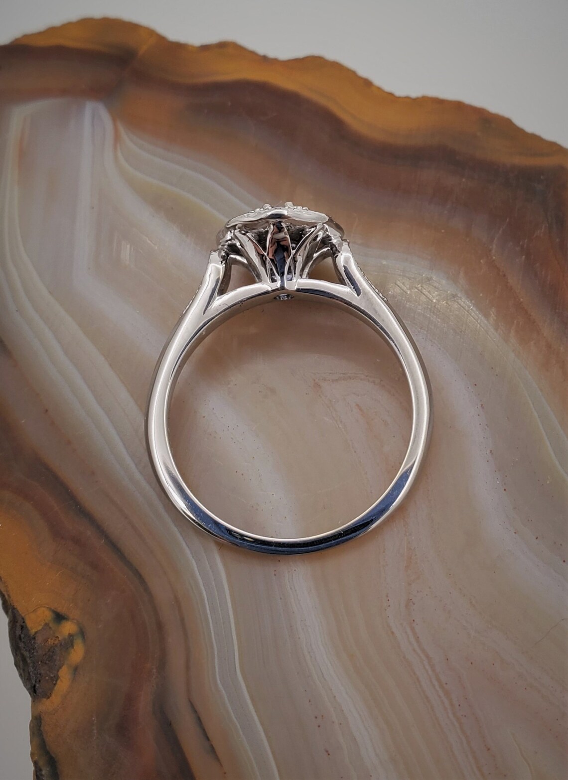 Sapphire diamond ring 14k white gold halo ring with genuine | Etsy