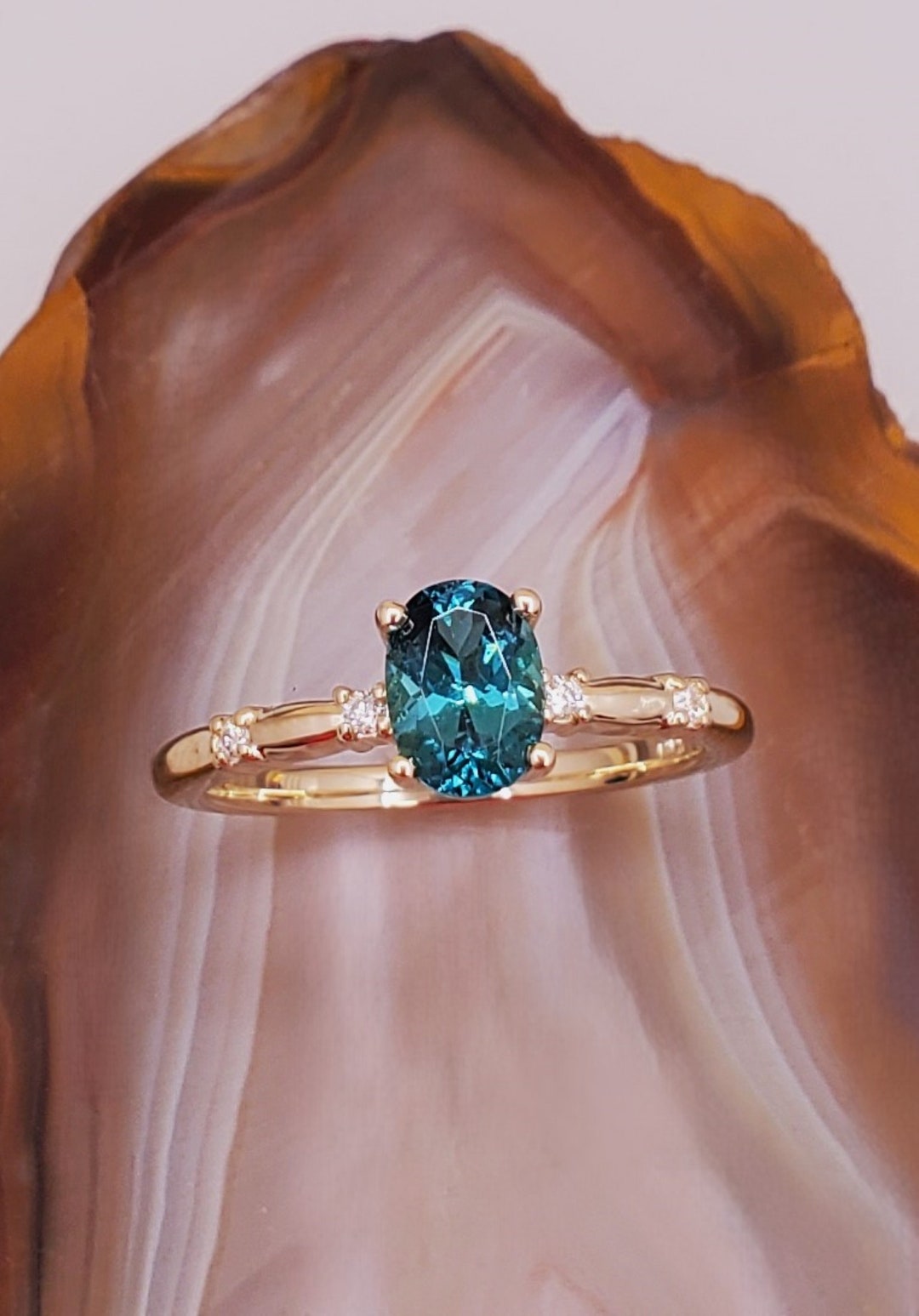 Maine Tourmaline Ring, 14k Yellow Gold Ring, Mount Mica Ocean Blue ...