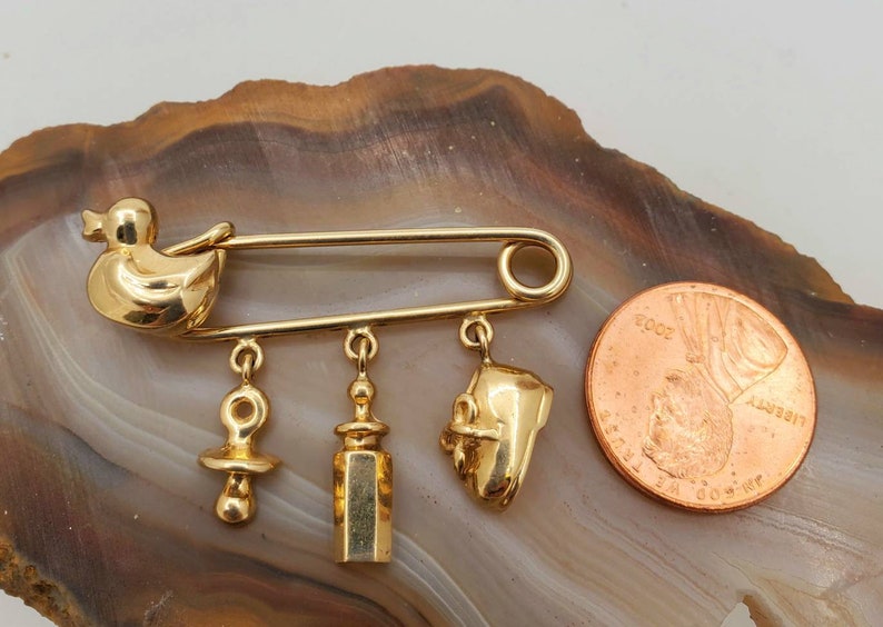 Vintage 14k Gold Safety Pin With Charms 14k Yellow Gold | Etsy