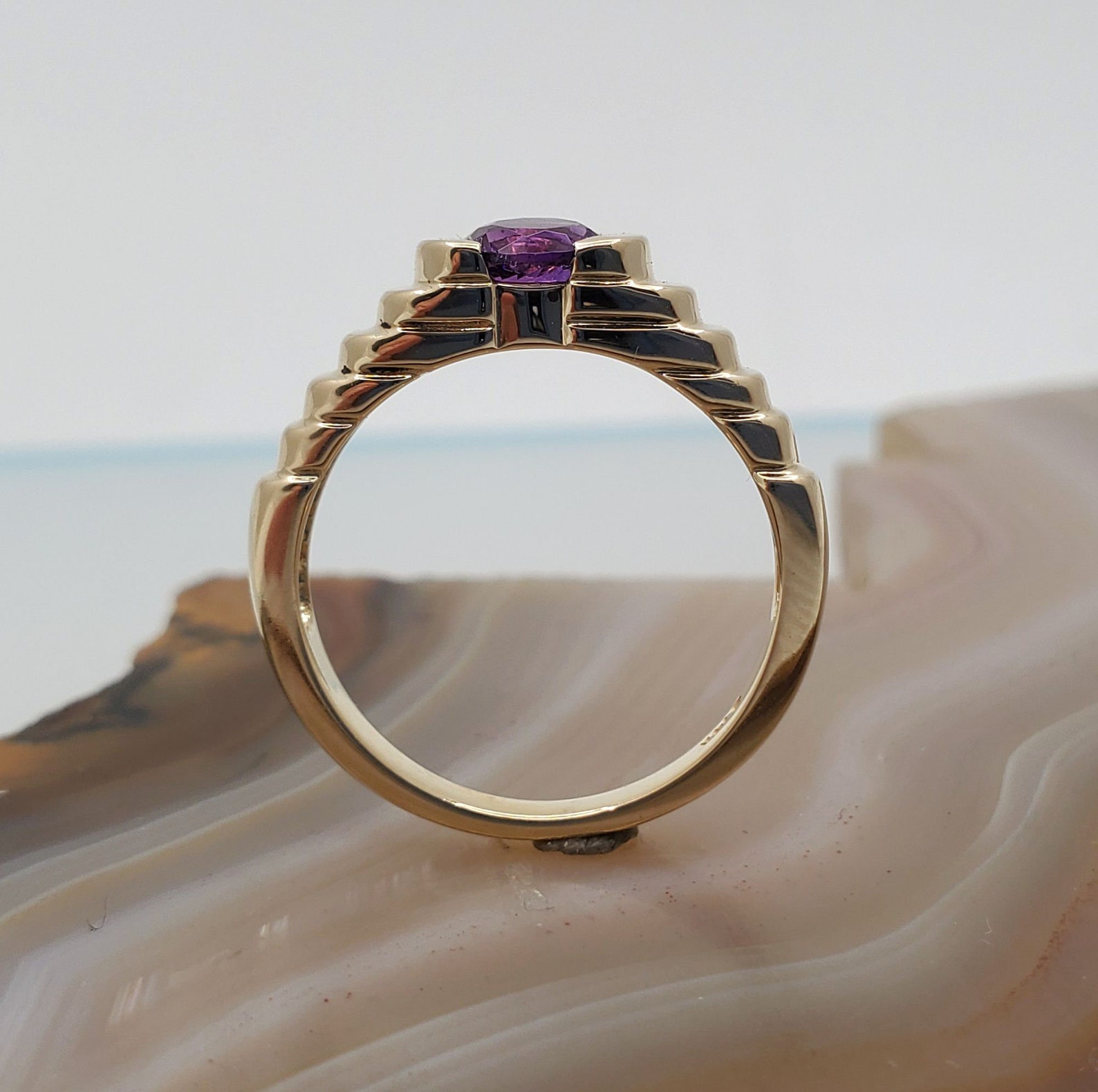 Maine Amethyst Ring Partial Bezel Set Ring Amethyst | Etsy