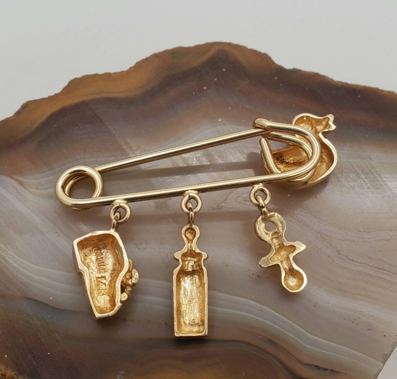 Vintage 14k Gold Safety Pin With Charms 14k Yellow Gold | Etsy