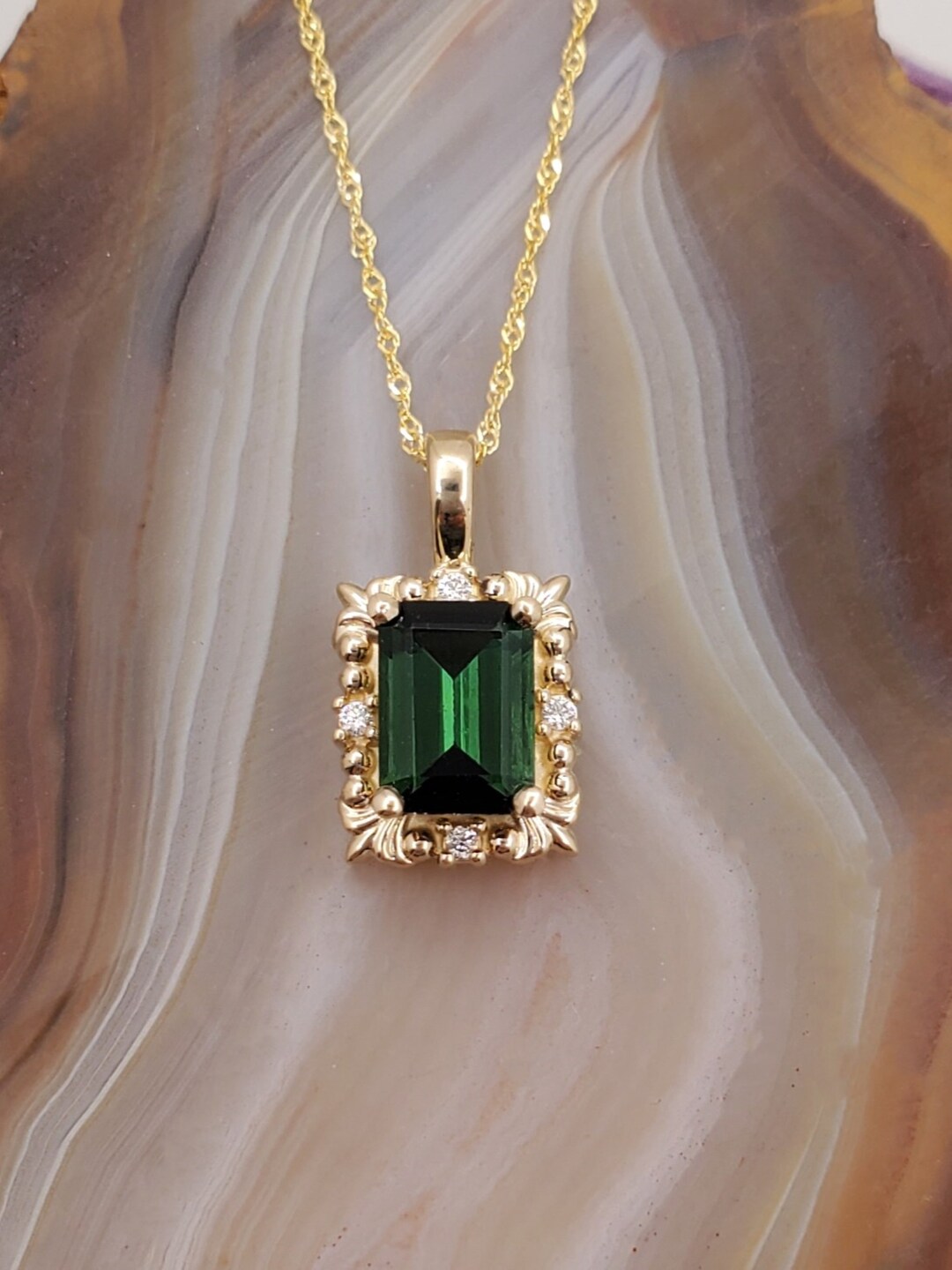 Maine Tourmaline Necklace, Mount Mica Green Tourmaline, Yellow Gold ...