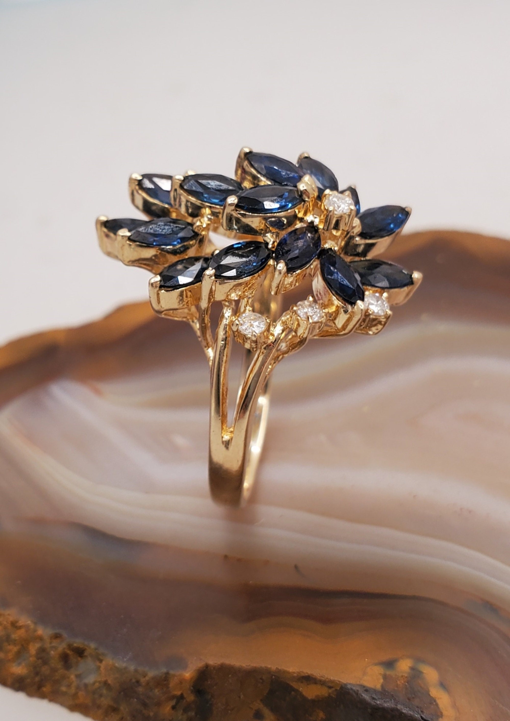 Vintage sapphire diamond cocktail ring 14k yellow gold sapphire ring sapphire cluster ring. Etsy