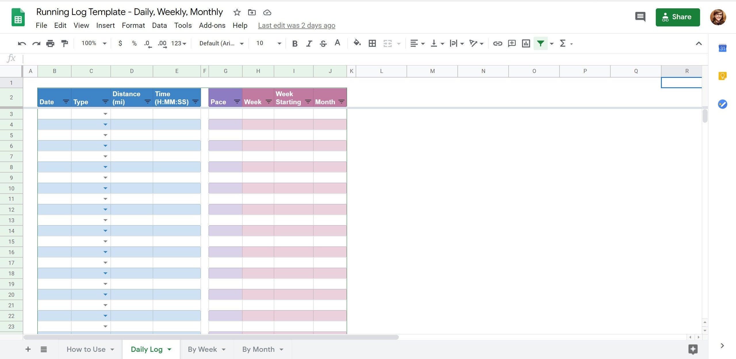 Running Tracker Spreadsheet Log - Daily, Weekly, Monthly Tracking ...