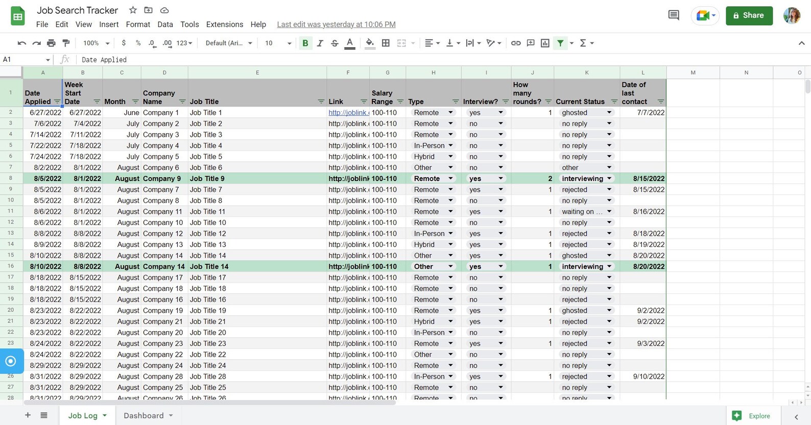 Job Search Tracker Spreadsheet - Google Doc Microsoft Excel - Etsy