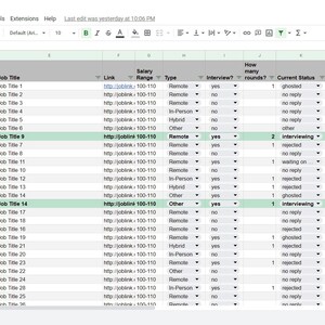 Job Search Tracker Spreadsheet - Google Doc Microsoft Excel - Etsy