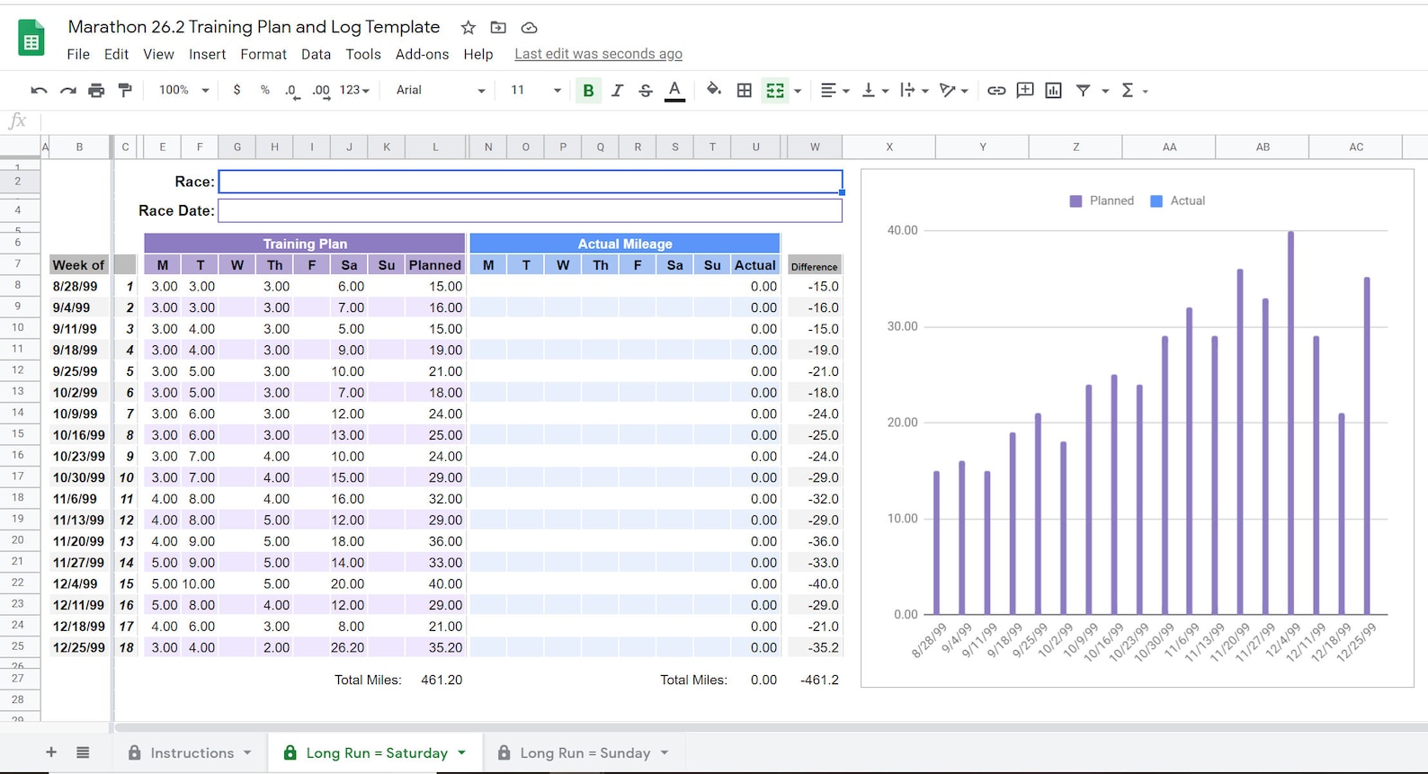 Marathon Training Plan & Spreadsheet - 26.2 Running Log - Google Doc ...