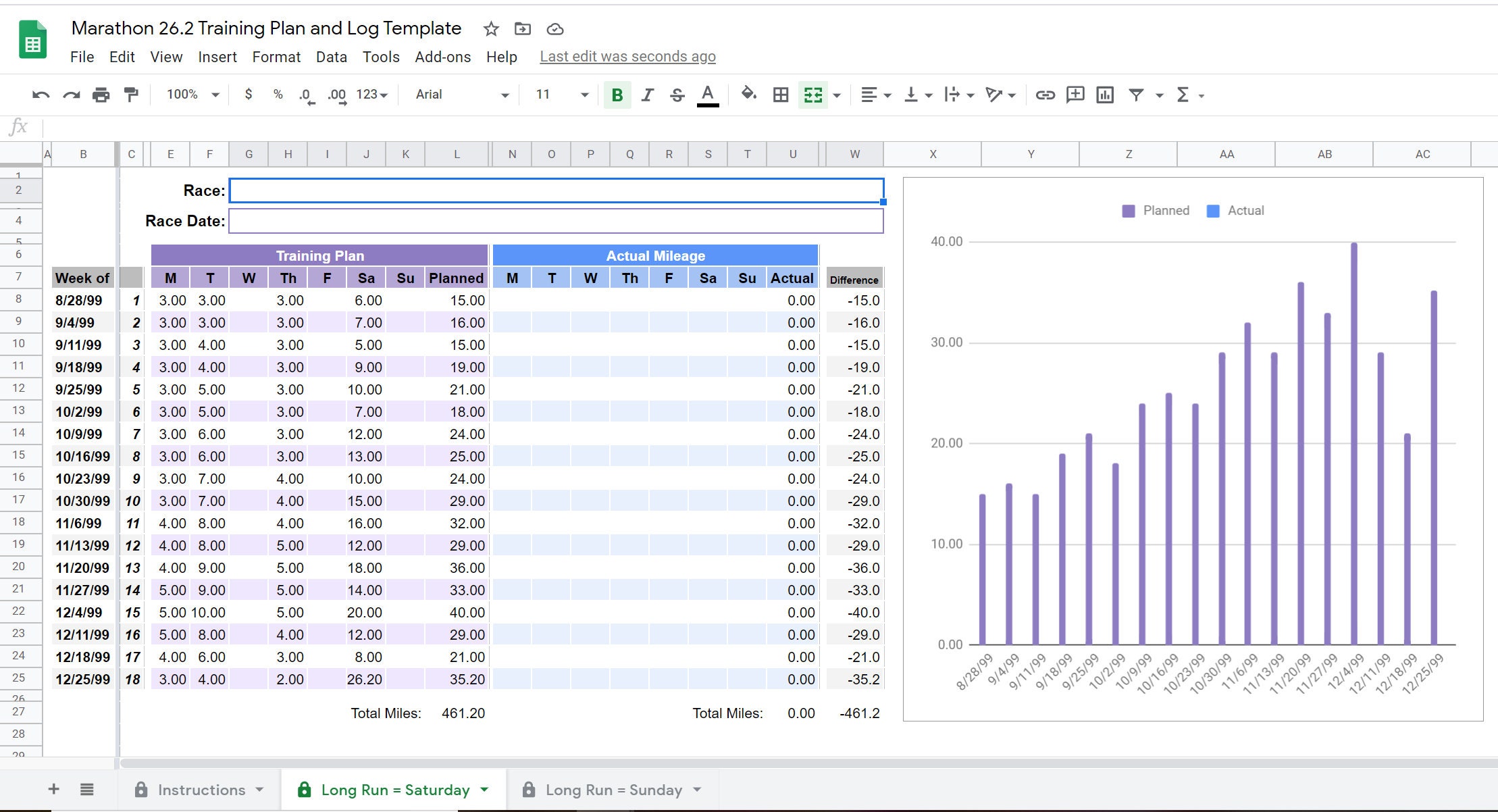 Marathon Training Plan & Spreadsheet - 26.2 Running Log - Google Doc ...