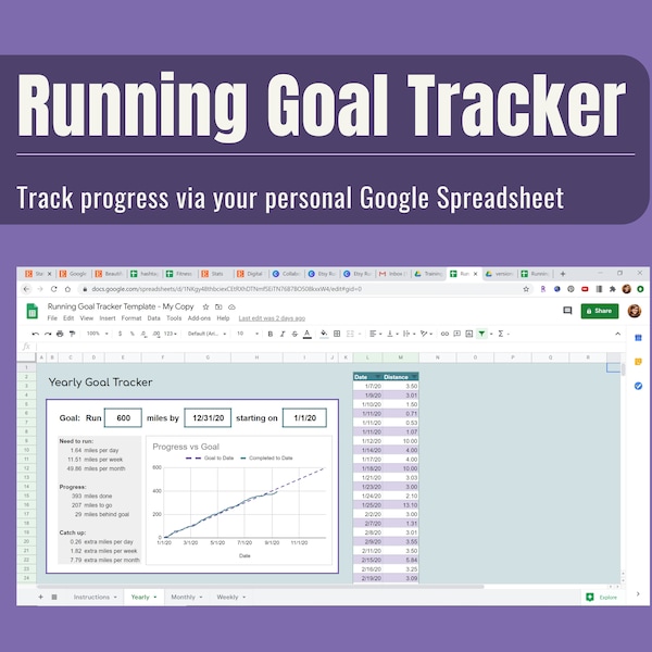 Running Tracker Spreadsheet Log Daily, Weekly, Monthly Tracking Google Doc Microsoft Excel ...
