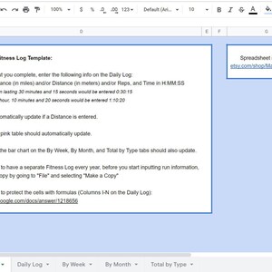 Fitness Tracker Spreadsheet Google Doc or Excel Workout Log - Etsy