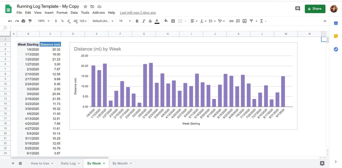 Running Tracker Spreadsheet Log - Daily, Weekly, Monthly Tracking ...