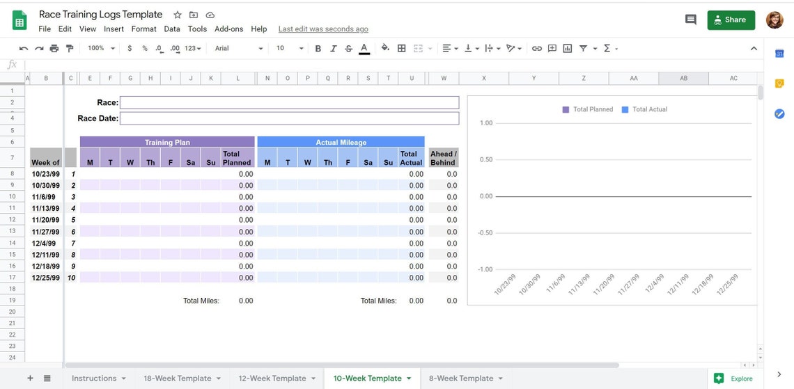 Running Training Plan Spreadsheet Template - Marathon, Half, 5K, Any ...