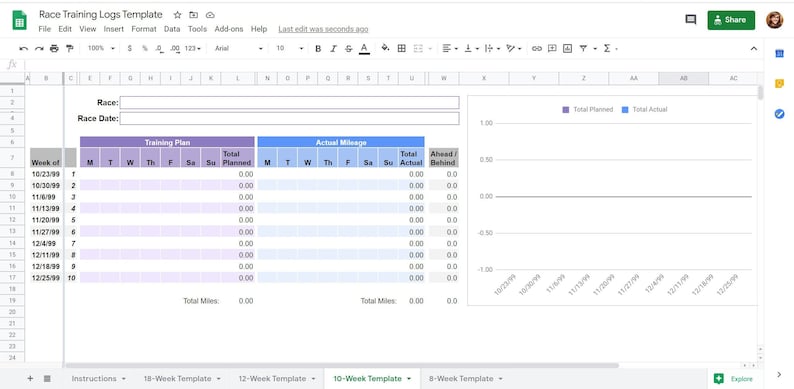 Running Training Plan Spreadsheet Template - Marathon, Half, 5K, Any ...