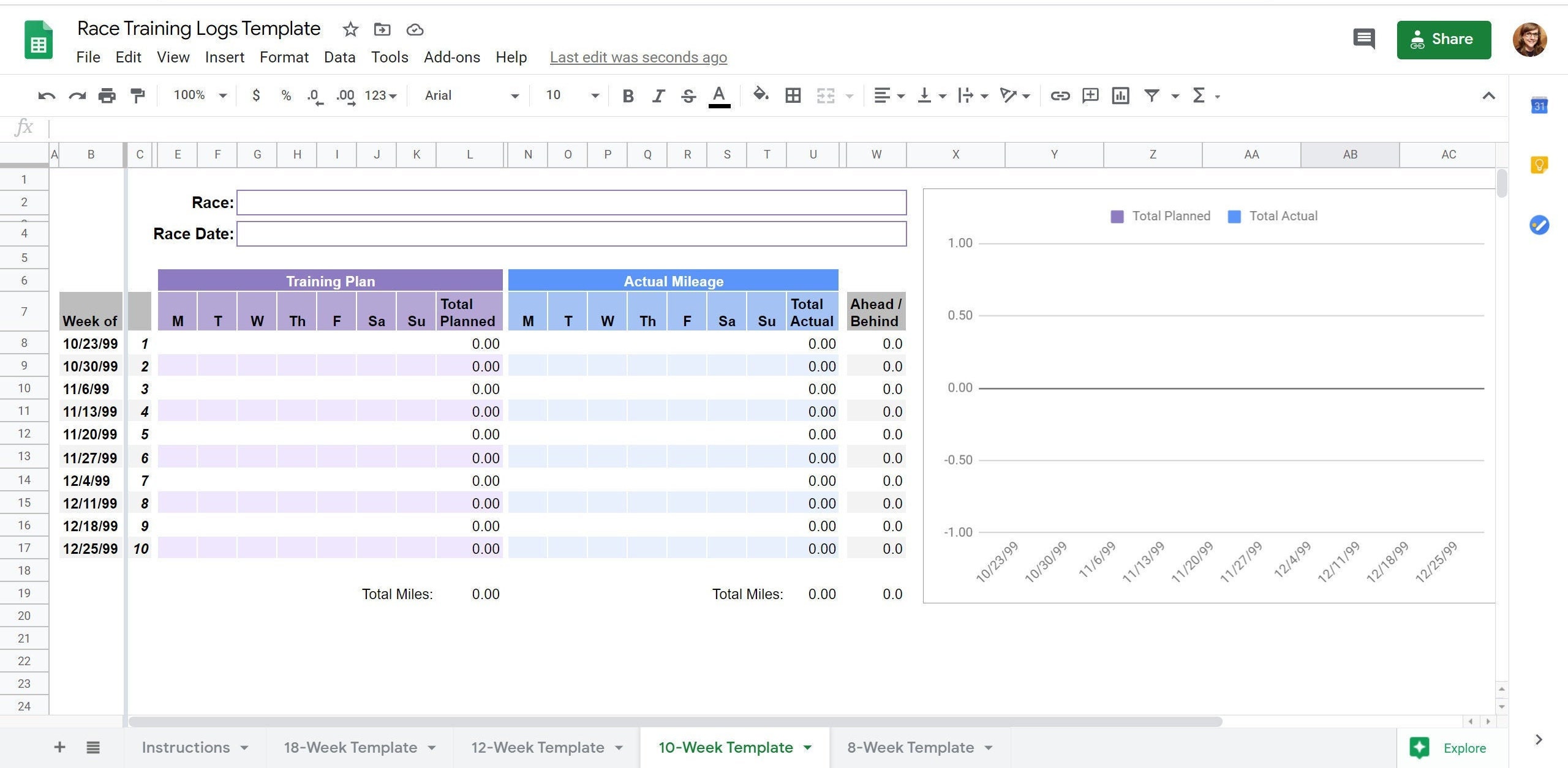 Running Training Plan Spreadsheet Template - Marathon, Half, 5K, Any ...