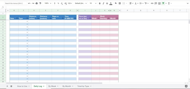 Fitness Tracker Spreadsheet - Google Doc or Excel Workout Log - See ...