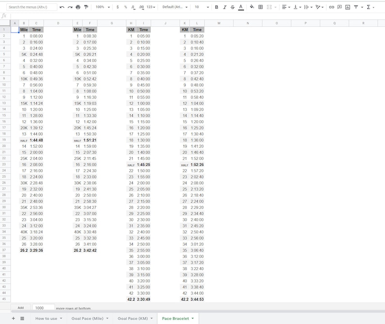 Printable Marathon Pace Bracelet and Mile Marker & Finish Times ...