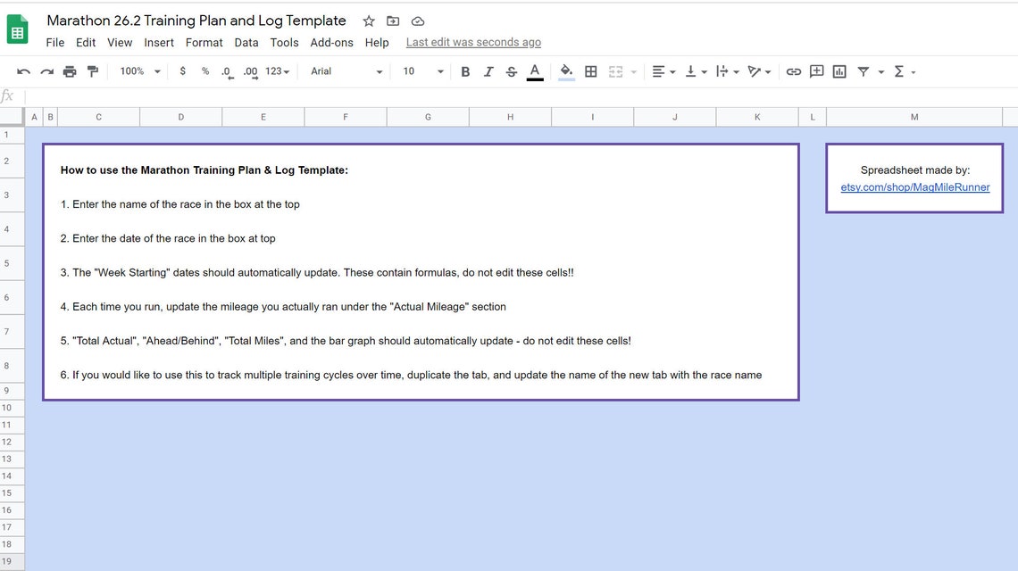 Marathon Training Plan & Spreadsheet - 26.2 Running Log - Google Doc ...