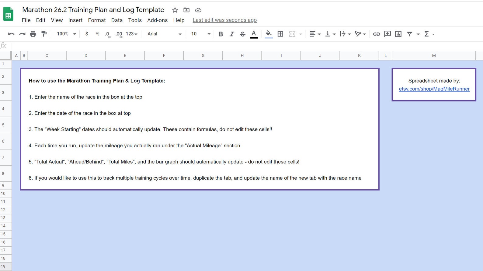 Marathon Training Plan & Spreadsheet - 26.2 Running Log - Google Doc ...