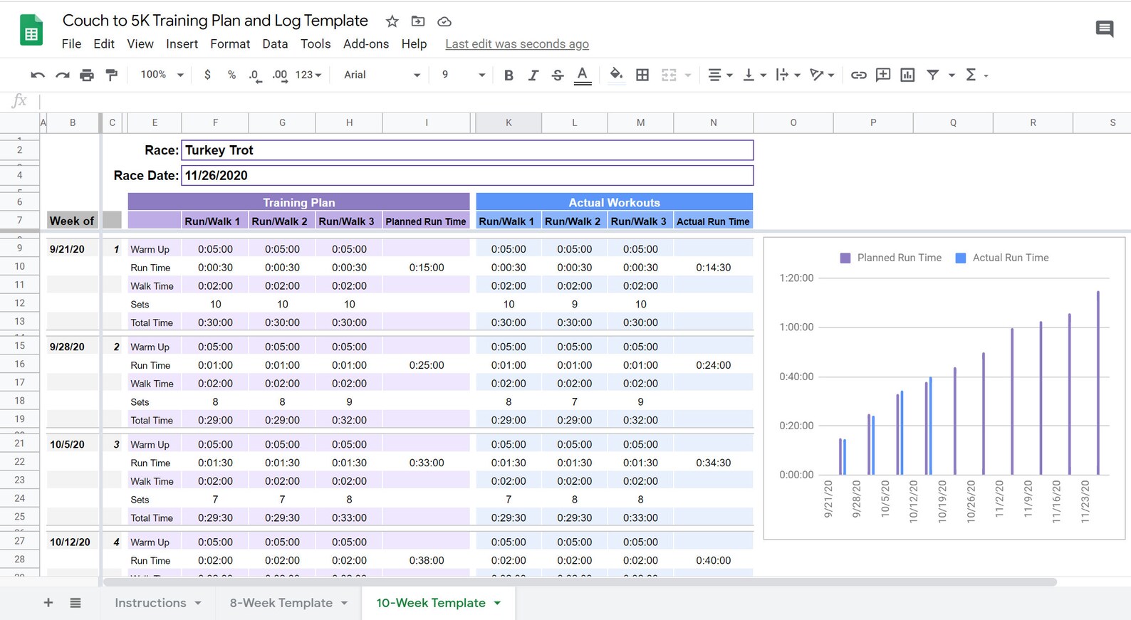 Couch to 5K Beginner Running Plan Spreadsheet Digital Training Log ...
