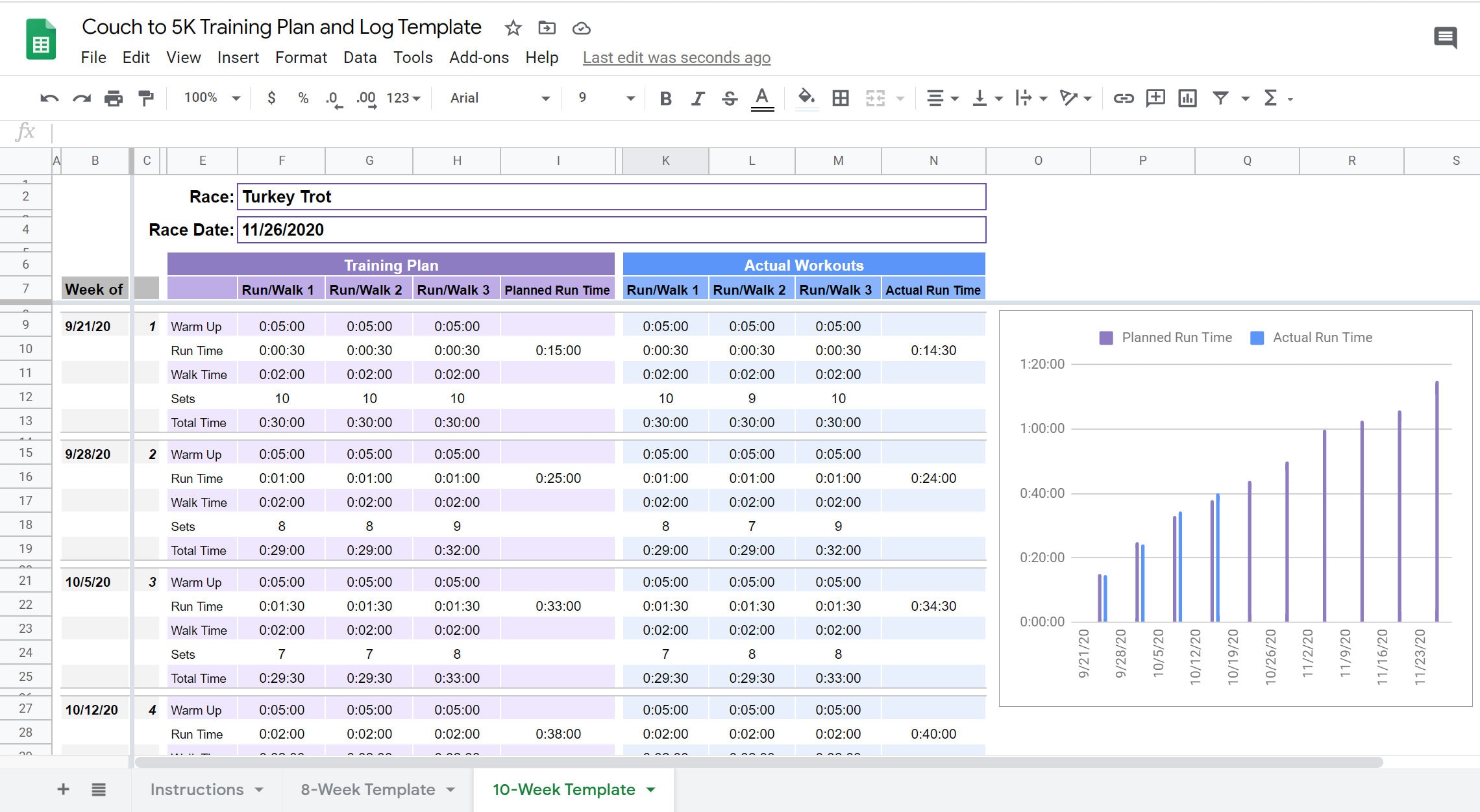 Couch to 5K Beginner Running Plan Spreadsheet Digital Training Log ...