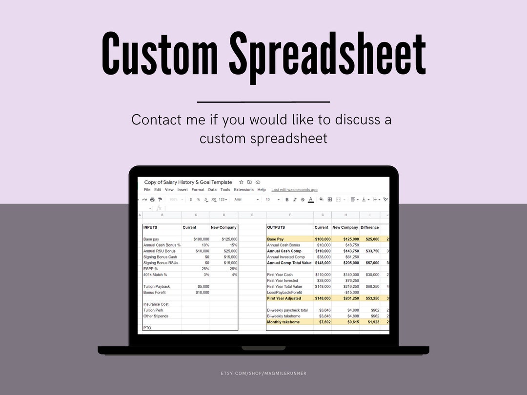 Custom Spreadsheet - Etsy