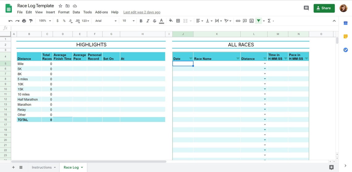 Race Log Template - Track Your Running Races and Automatically ...