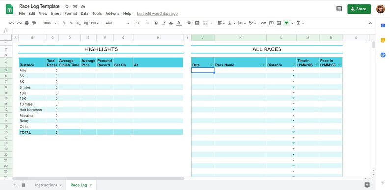 Race Log Template - Track Your Running Races and Automatically ...