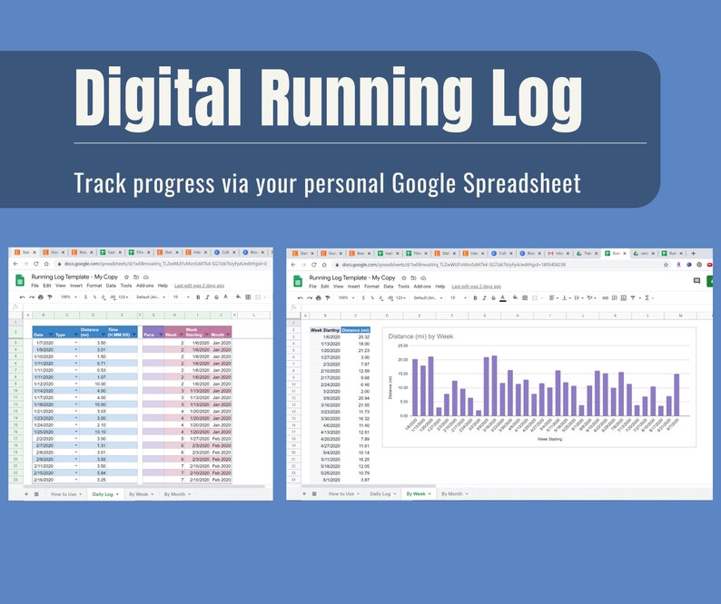 Running Tracker Spreadsheet Log - Daily, Weekly, Monthly Tracking ...