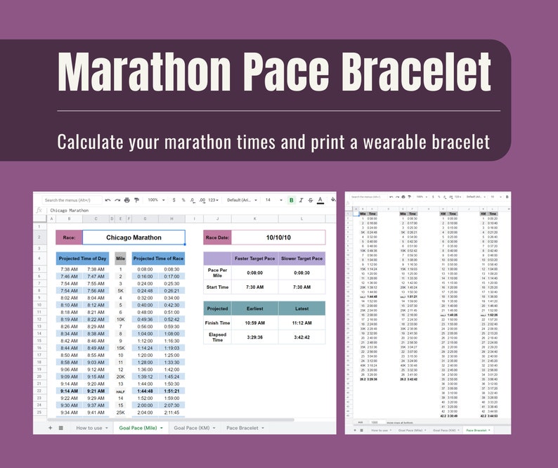 Printable Marathon Pace Bracelet and Mile Marker & Finish Times ...