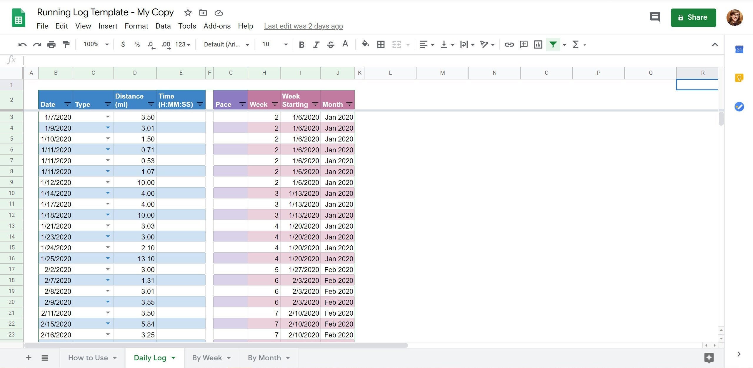 Running Tracker Spreadsheet Log - Daily, Weekly, Monthly Tracking ...