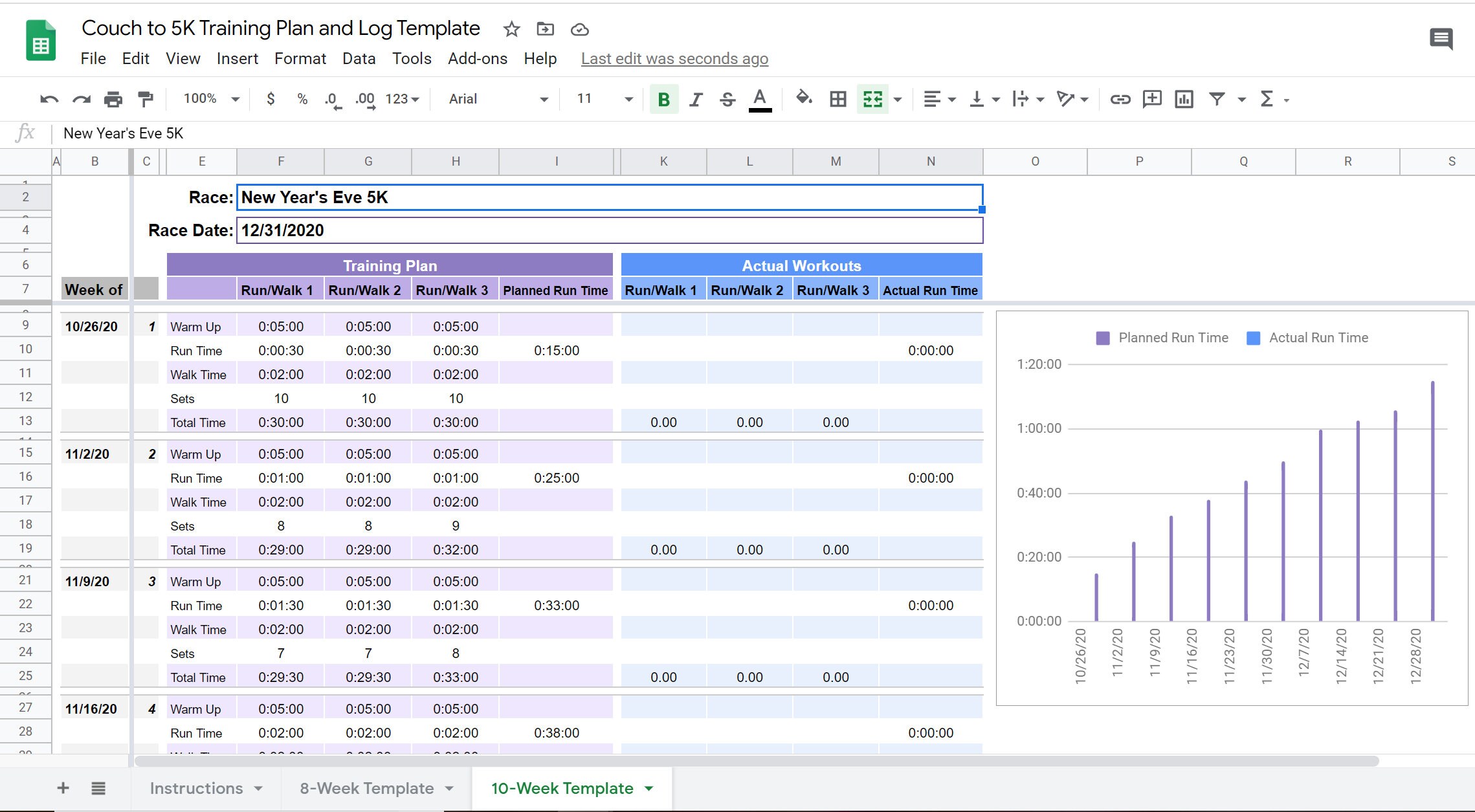 Couch to 5K Beginner Running Plan Spreadsheet Digital Training Log ...