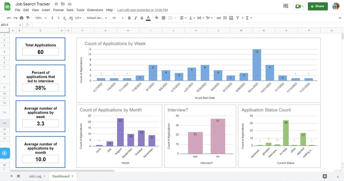 Job Search Tracker Spreadsheet Google Doc Microsoft Excel - Etsy
