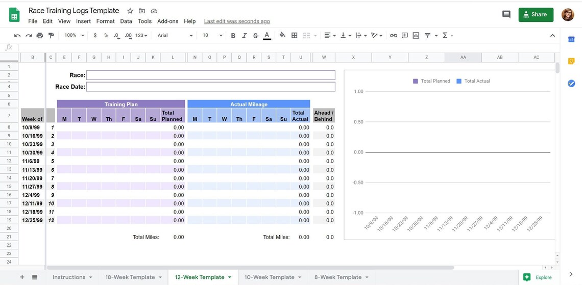 Running Training Plan Spreadsheet Template - Marathon, Half, 5K, Any ...