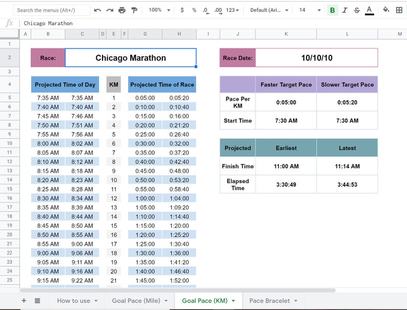 Printable Marathon Pace Bracelet and Mile Marker & Finish Times ...